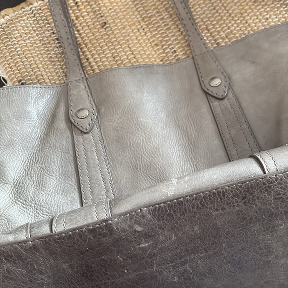 Frye | Bags | Frye Melissa Leather Shopper Gray And Tan Leather Tote ...